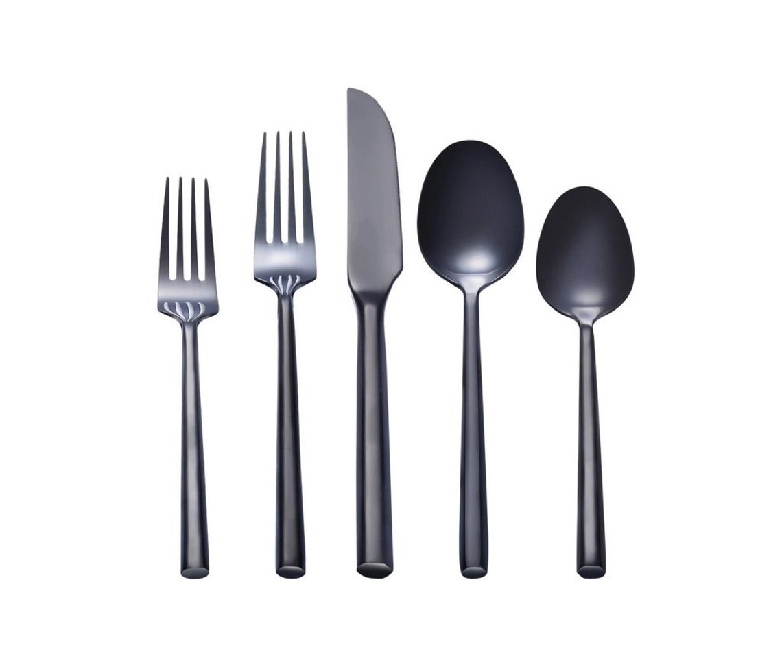 Matte Black Straight Flatware 5 Piece Set - Etsy