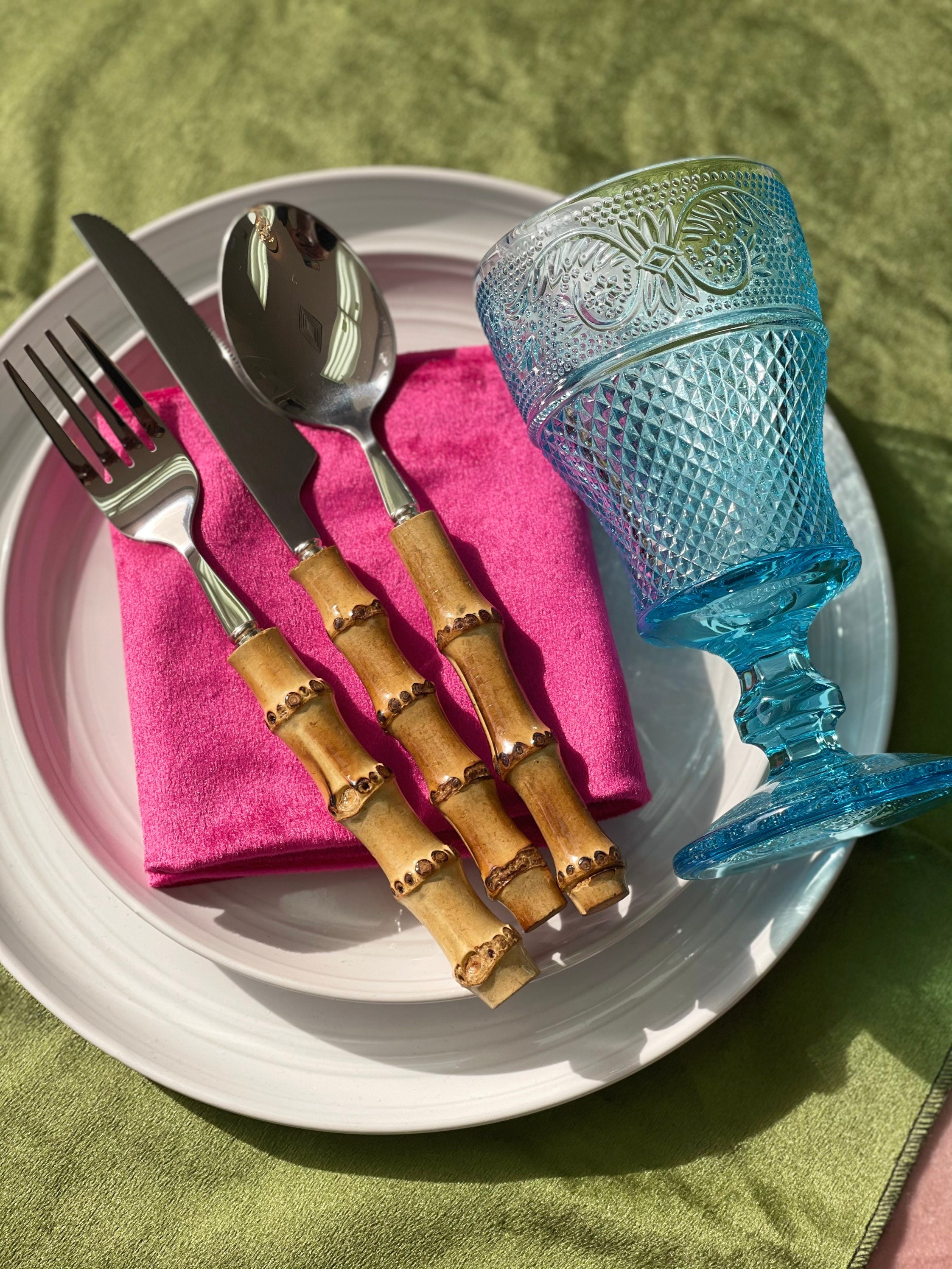 Real Bamboo Handle Silverware 5 Piece Set - Etsy