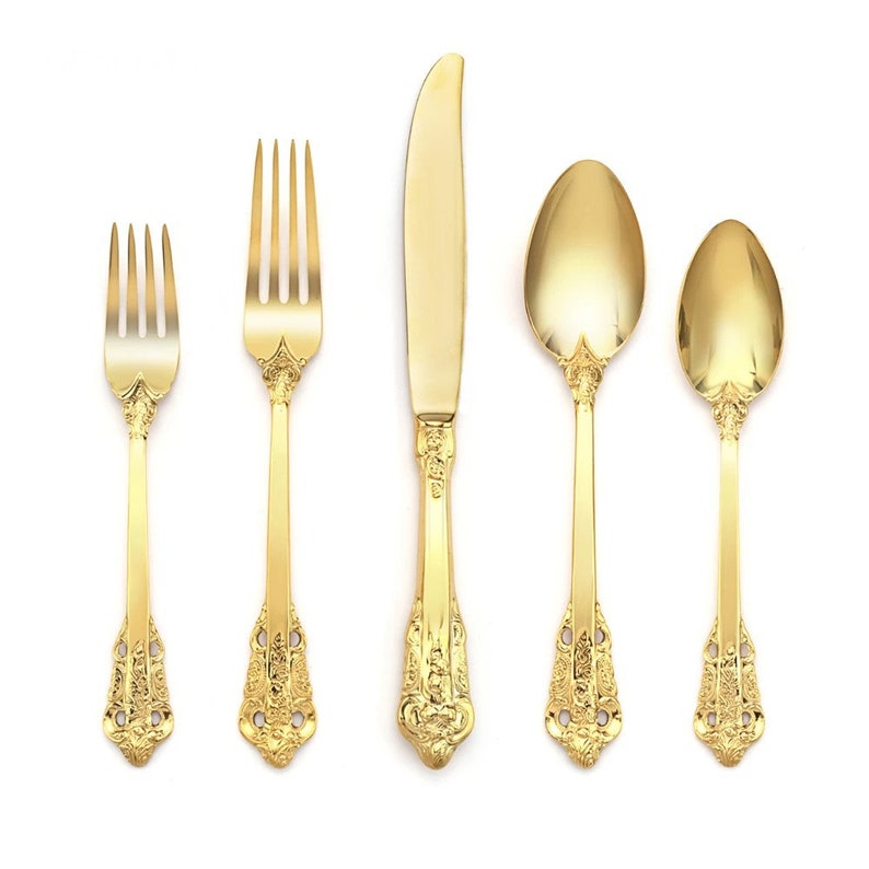 5 Piece Set Vintage Gold Flatware - Etsy