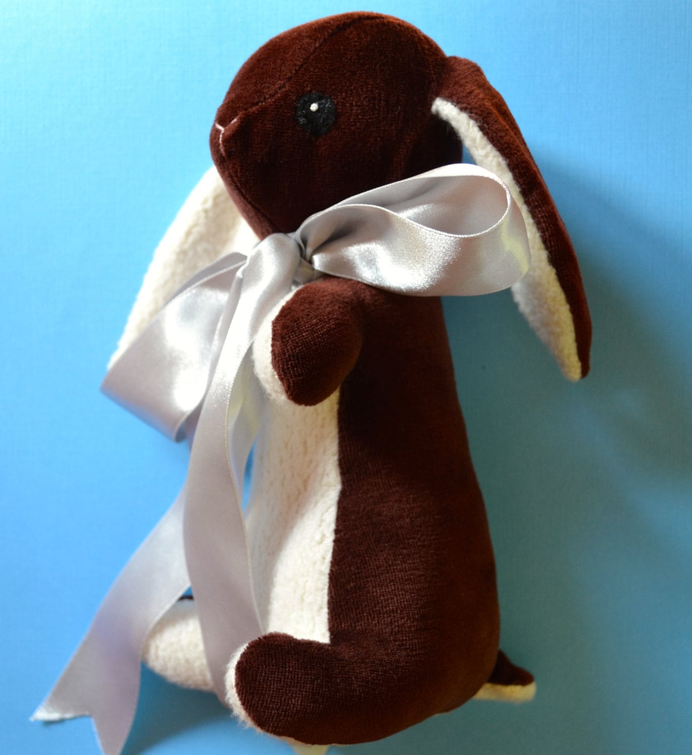 Velour Rabbit Stuffed Rabbit Velour Satin Ribbon Easter - Etsy