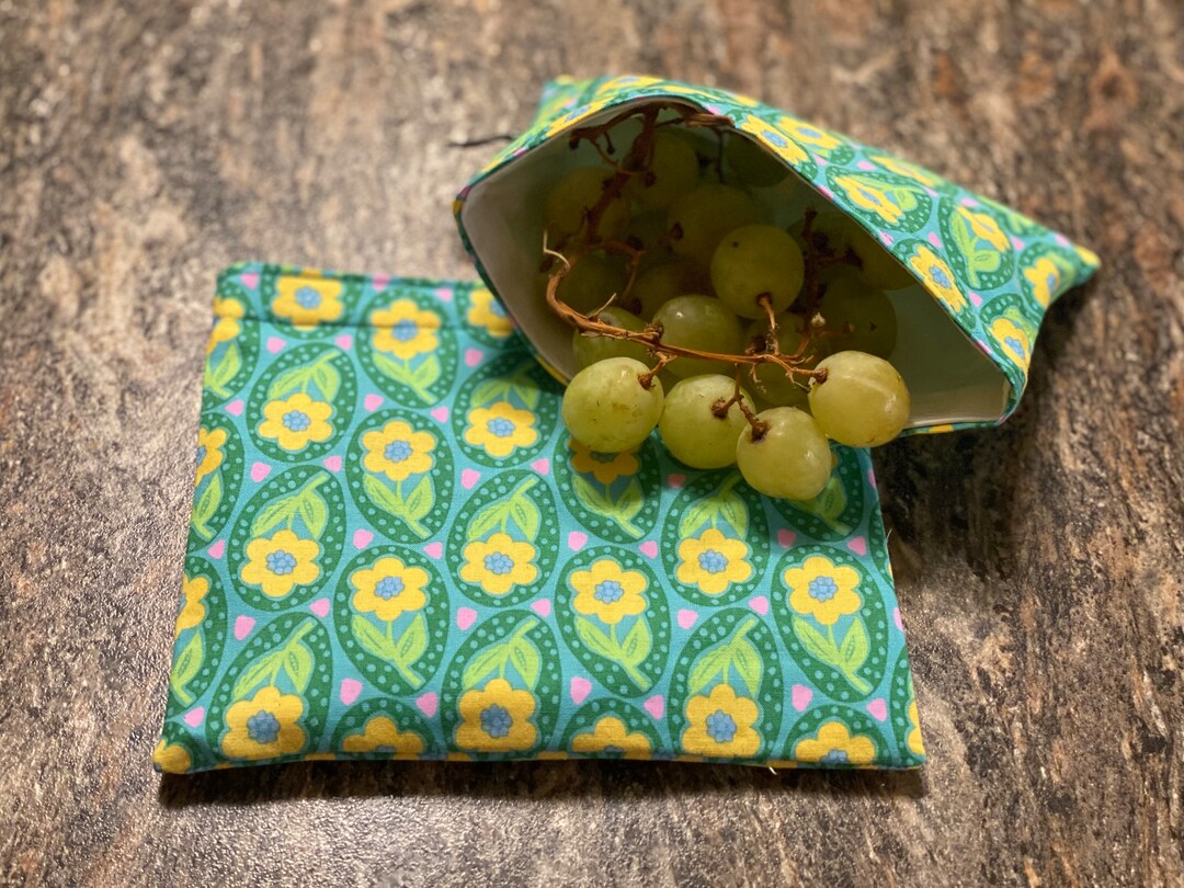 Yellow Floral Reusable Food Bag, Environmentally Friendly, Aqua Flower ...