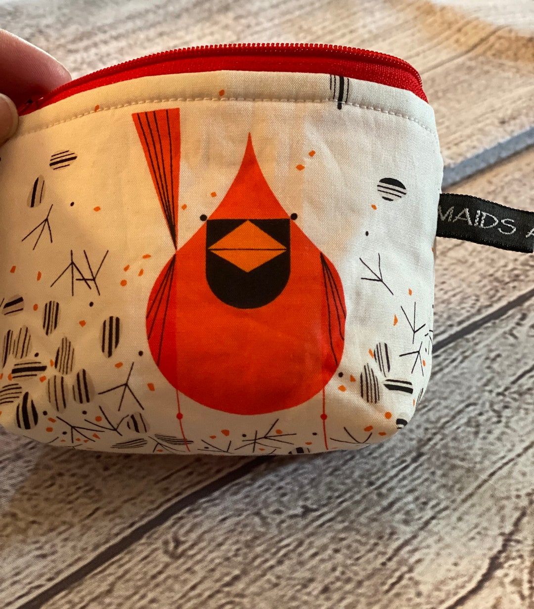 Cardinal Coin Purse, Organic Cotton Zipper Pouch, Bird Cosmetic Bag - Etsy