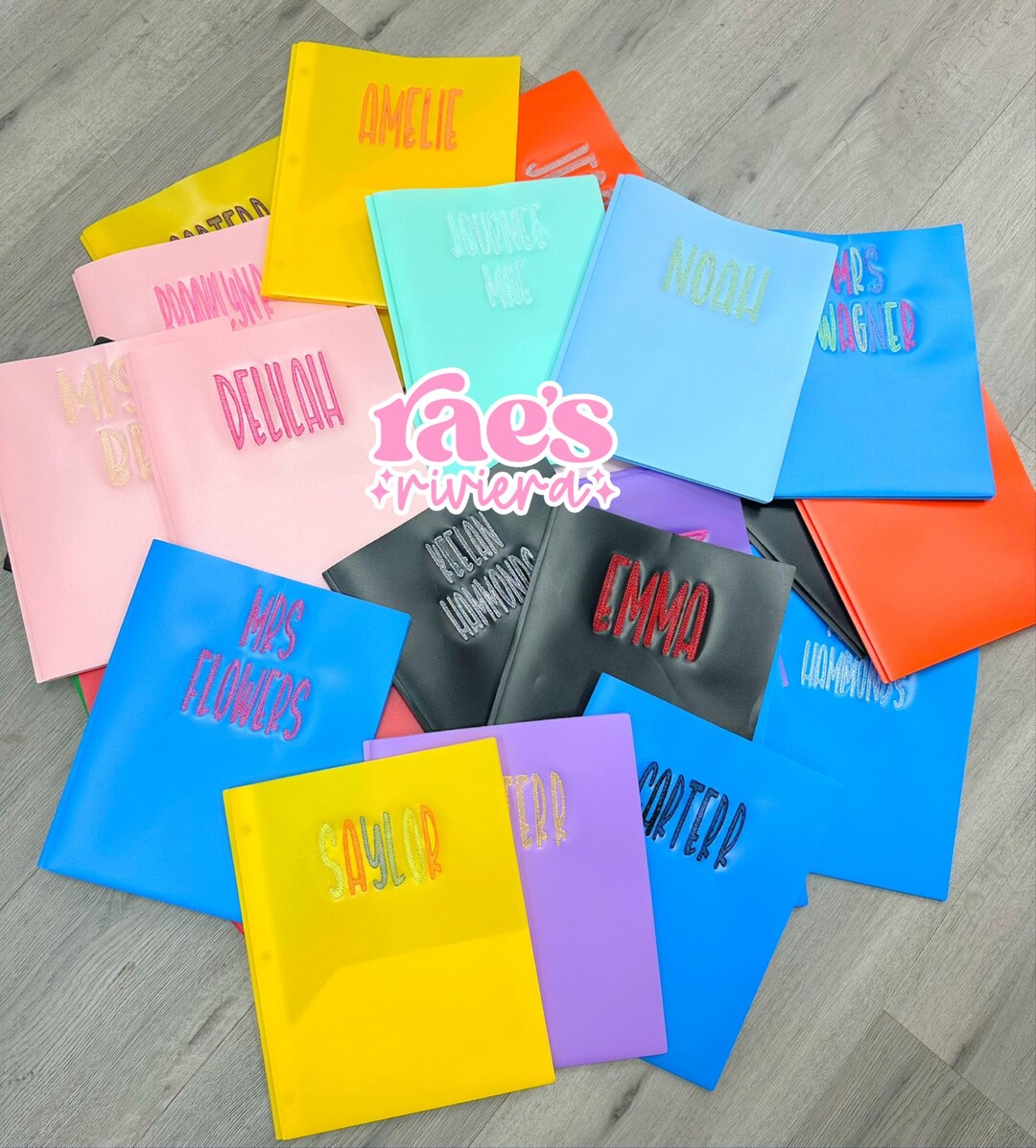 Embroidered School Folder | Plastic 3 Prong Pocket Folder With Name ...