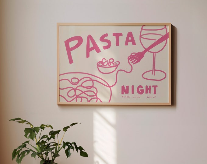 PASTA NIGHT Poster, Italian Food Wall Art, Pasta Lover Art Print, Retro ...