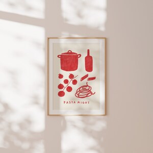 PASTA NIGHT Wall Art, Retro Food Art Print, Trendy Tomato Poster ...