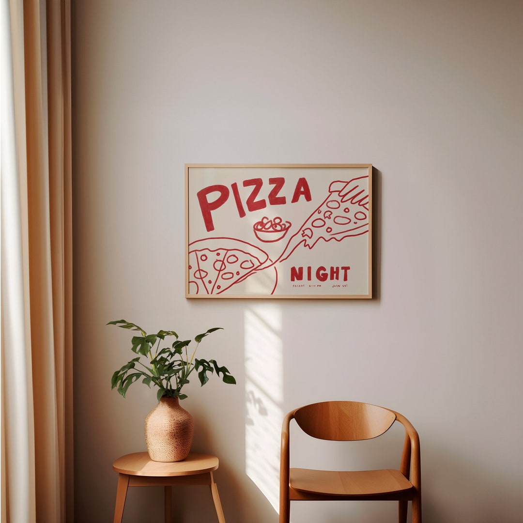 PIZZA NIGHT Poster, Italian Food Wall Art, Pizza Lover Art Print, Retro ...