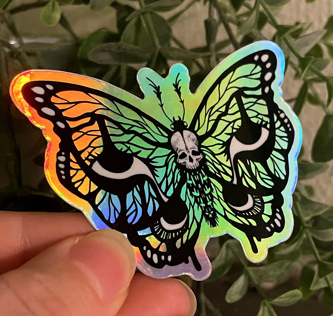 Holographic Death Moth Sticker Gift | Fantasy Rainbow Edgy Goth Surreal ...