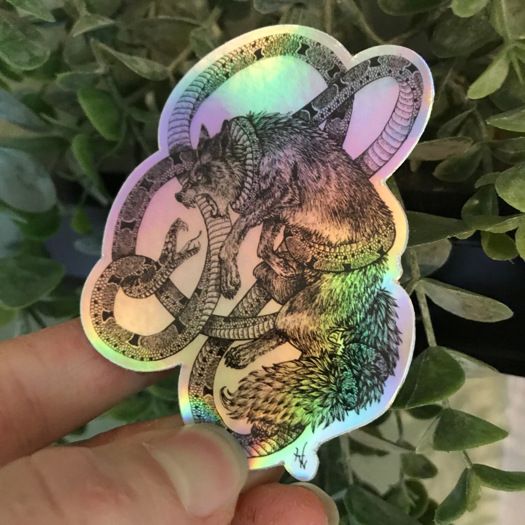 Holographic Vinyl Sticker Wolf Gift | Waterproof Fantasy Animal Decals ...