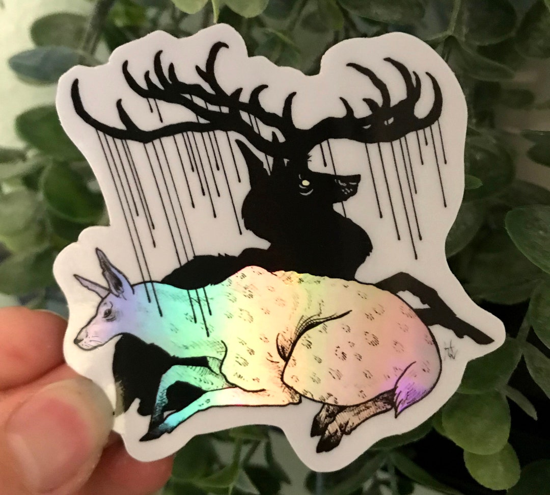 Holographic Animal Sticker Edgy Gift Surreal Fantasy Dripping Deer Art ...