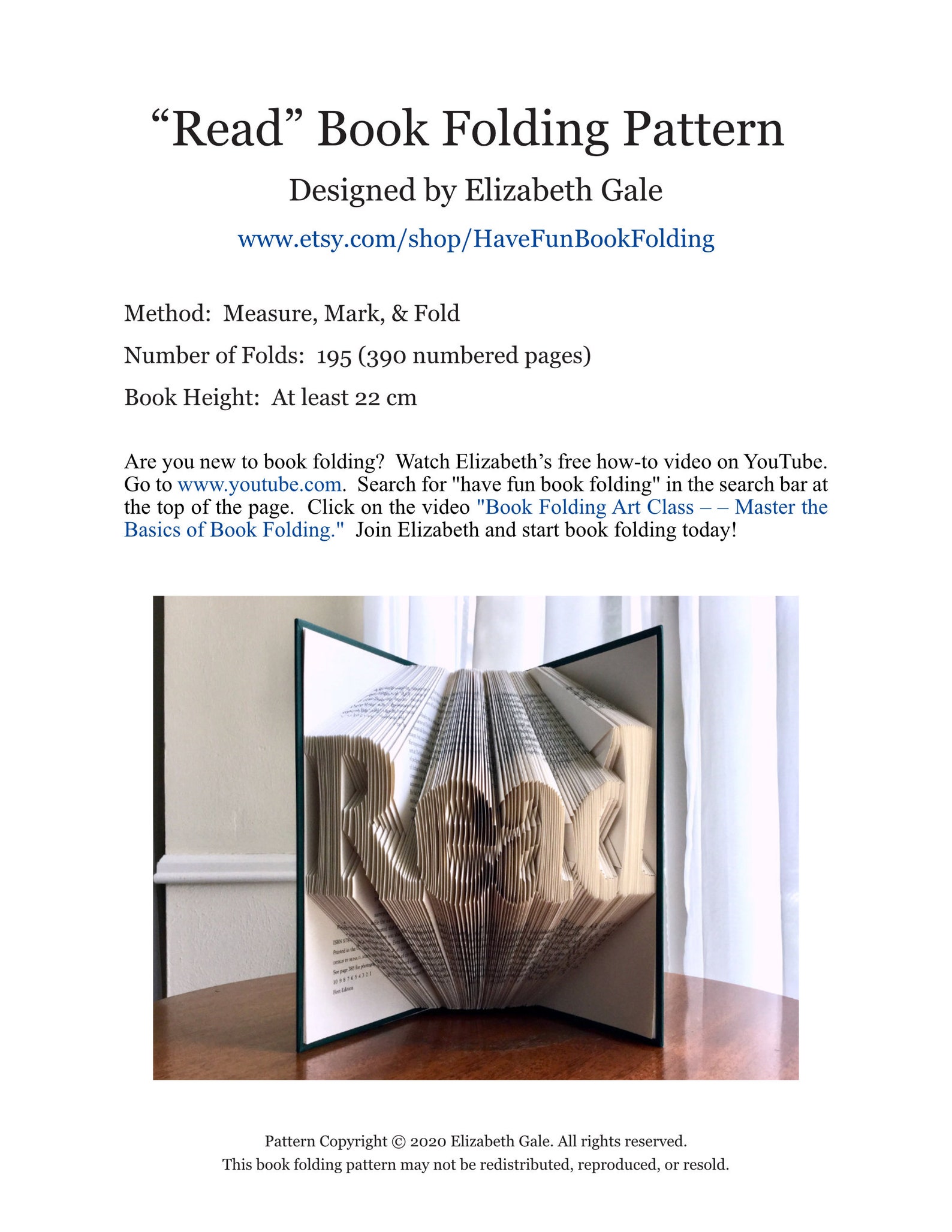 READ Book Folding Pattern 195 Folds 390 Numbered Pages. - Etsy