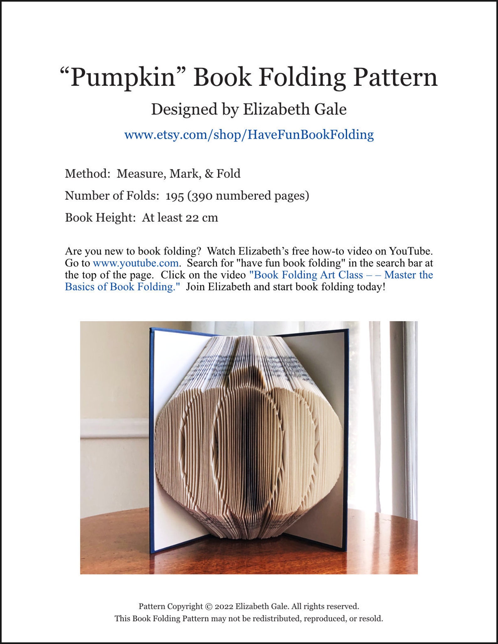 PUMPKIN Book Folding Pattern 195 Folds 390 Numbered - Etsy