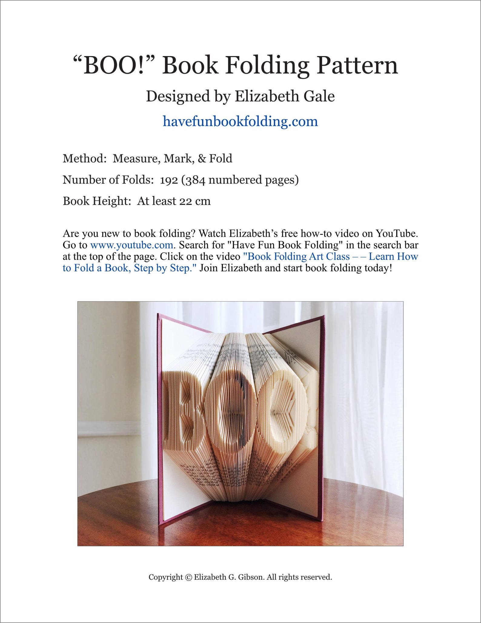 BOO! Book Folding Pattern – 192 Folds (384 Numbered Pages). PDF Digital ...