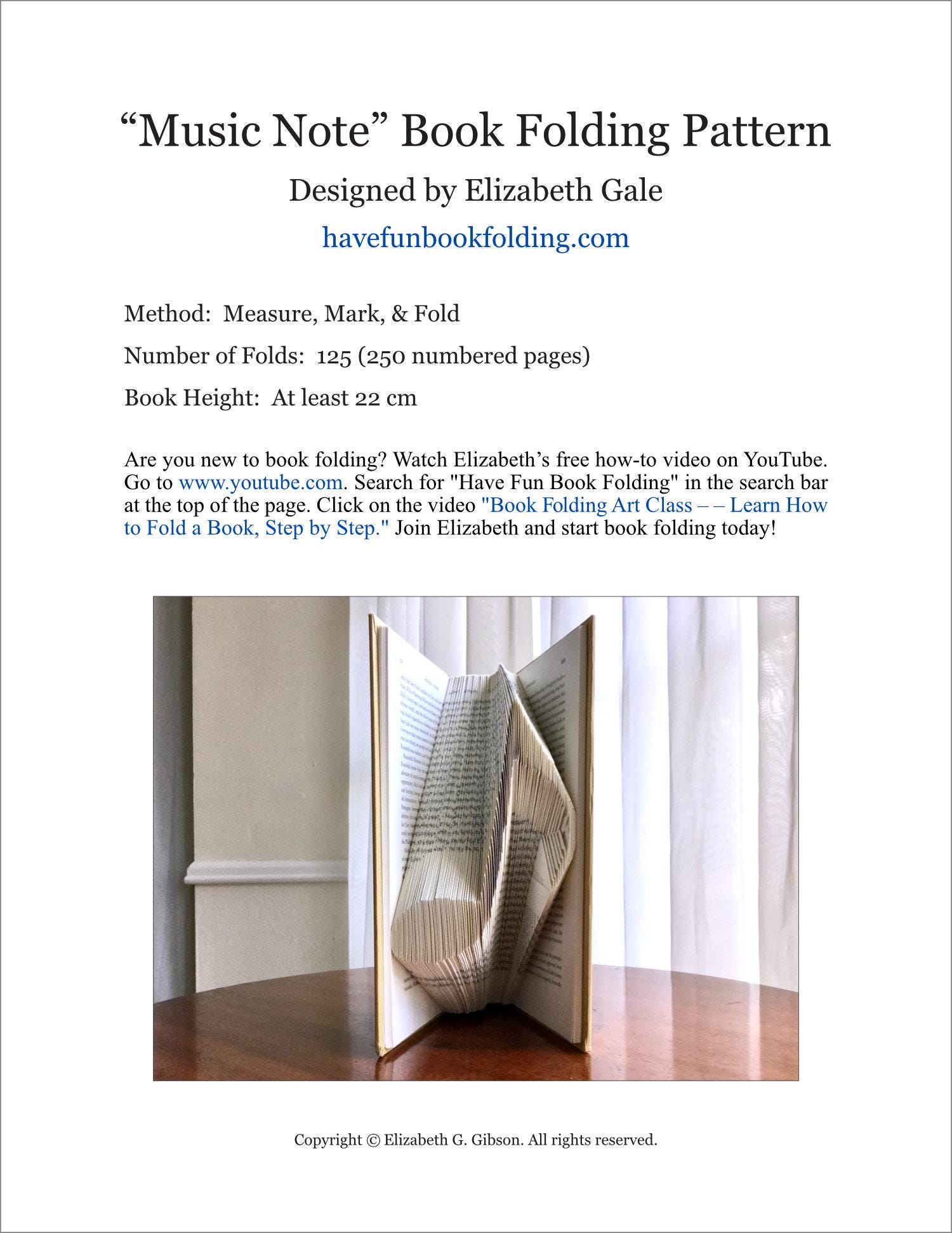 MUSIC NOTE Book Folding Pattern — 125 Folds (250 Numbered Pages). PDF ...