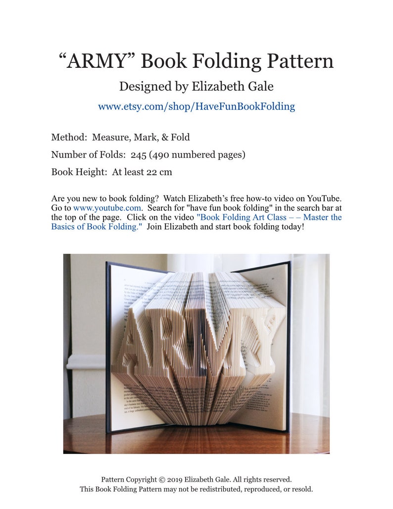 ARMY Book Folding Pattern 245 Folds 490 Numbered Pages. - Etsy