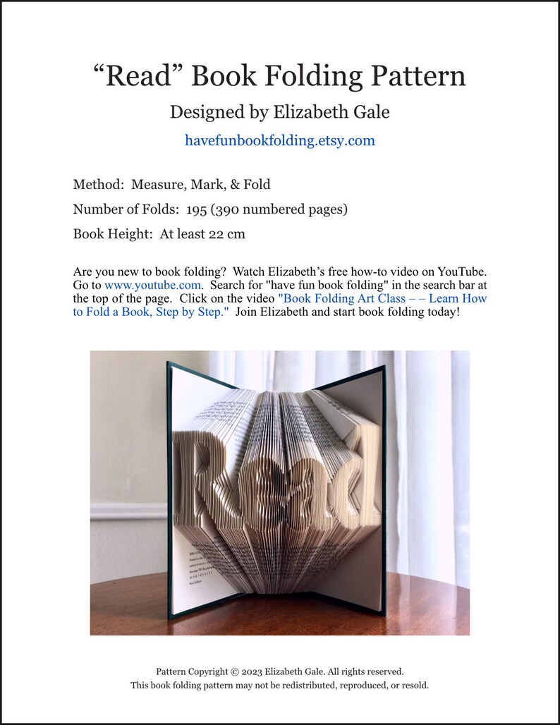 READ Book Folding Pattern 195 Folds 390 Numbered Pages. - Etsy