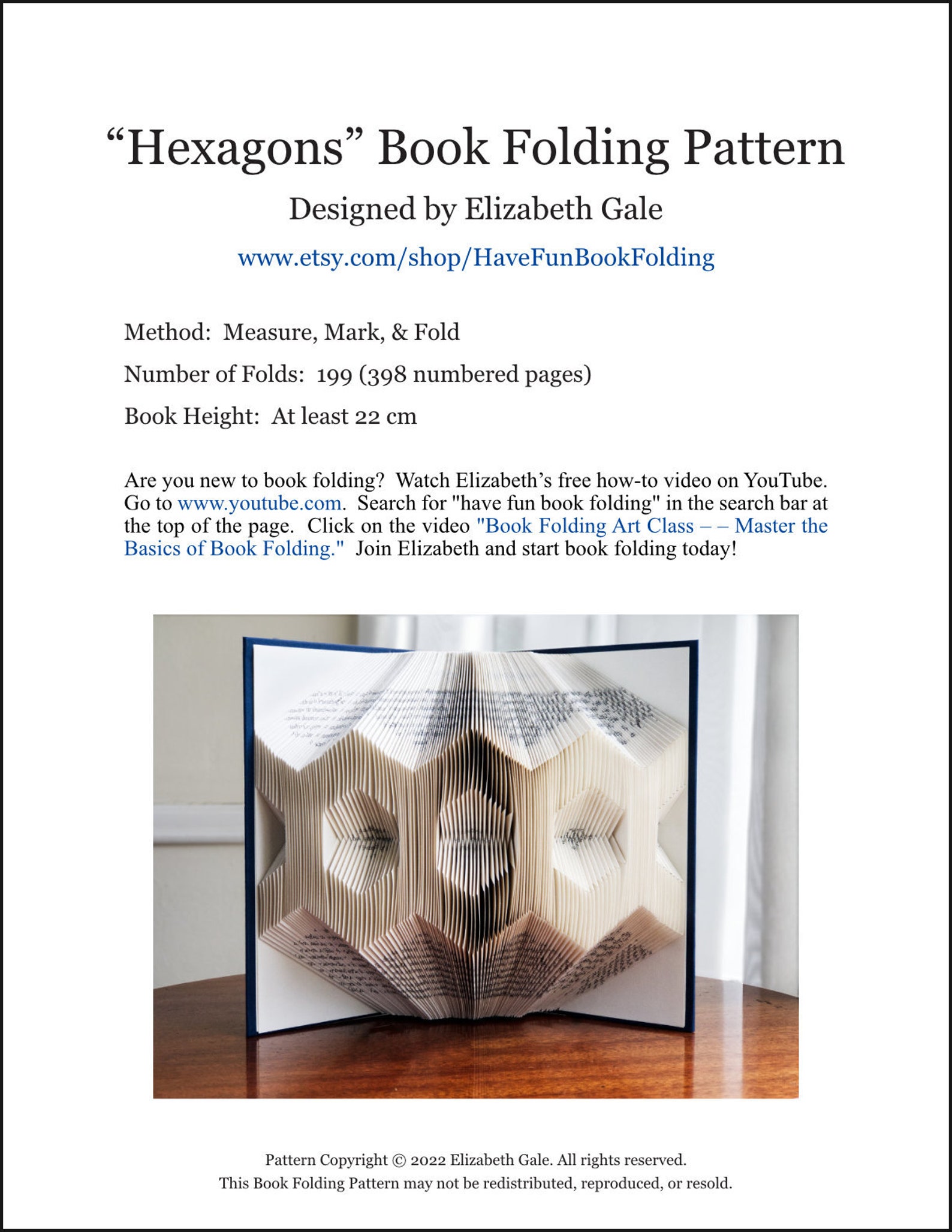 HEXAGONS Book Folding Pattern 199 Folds 398 Numbered - Etsy