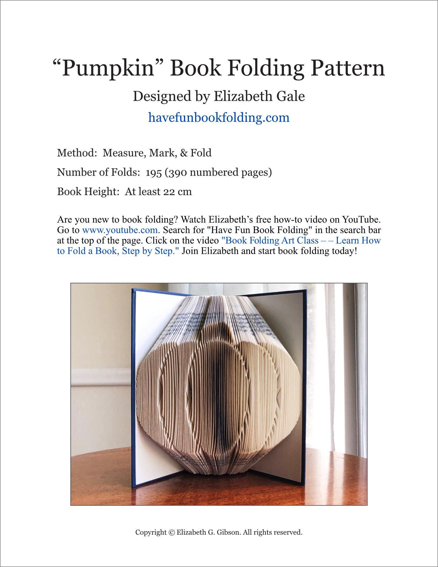 PUMPKIN Book Folding Pattern -- 195 Folds (390 Numbered Pages). PDF ...