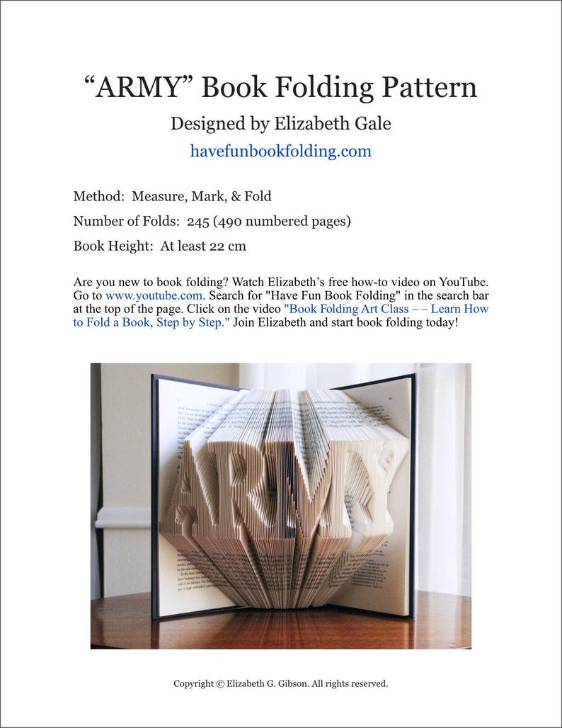ARMY Book Folding Pattern — 245 Folds (490 Numbered Pages). PDF Digital ...