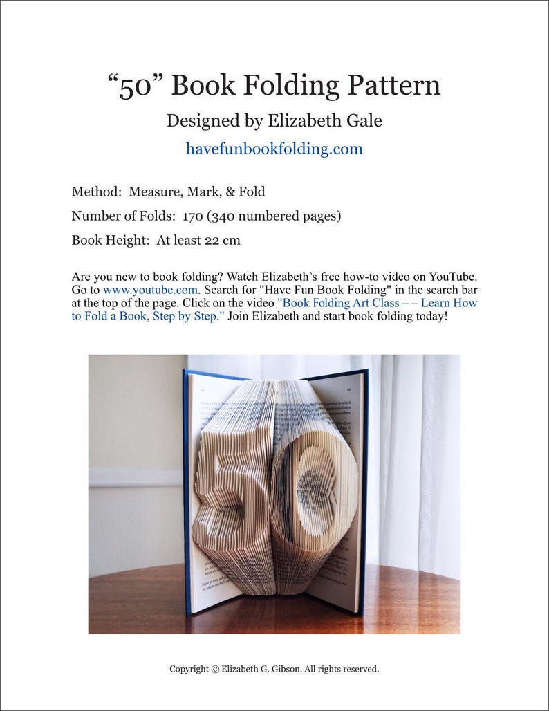 Number 50 Book Folding Pattern — 170 Folds (340 Numbered Pages). PDF ...