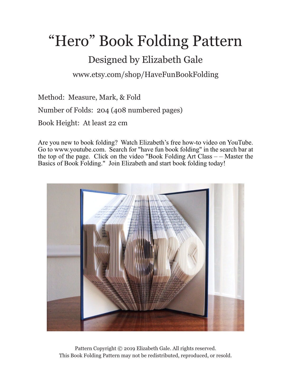 HERO Book Folding Pattern 204 Folds 408 numbered pages. | Etsy