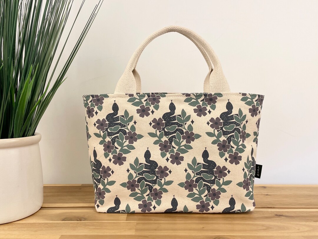 Garden Snakes Pattern Project Bag / Simple Tote - Screen Printed Fabric ...