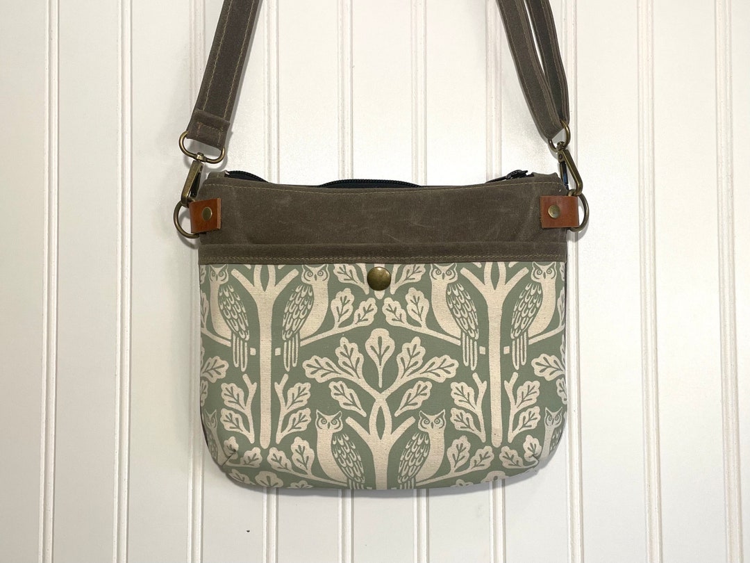 Sage Owl and Oak Tree Waxed Canvas Small Cross-body Purse - Screen ...