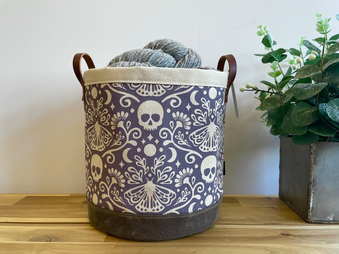 Large Mystical Moth Fabric Bin: Screen Printed Floral Bucket (9 Inch ...