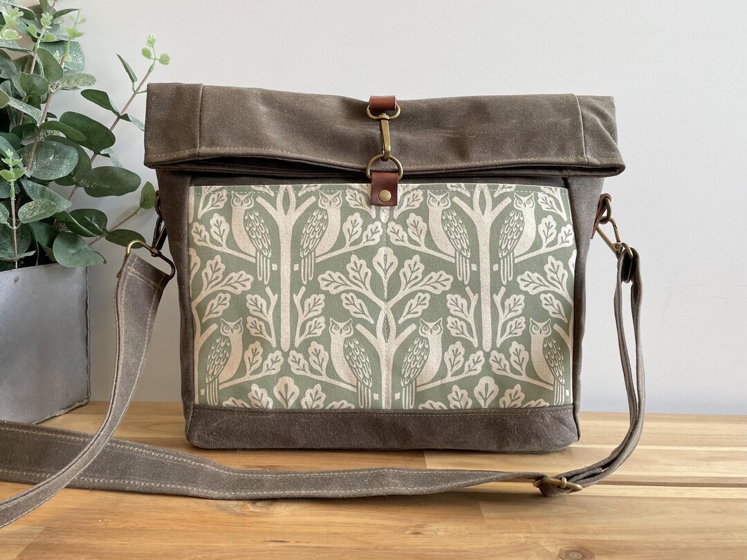 Sage Green Owl Print Waxed Canvas Crossbody Bag - Etsy