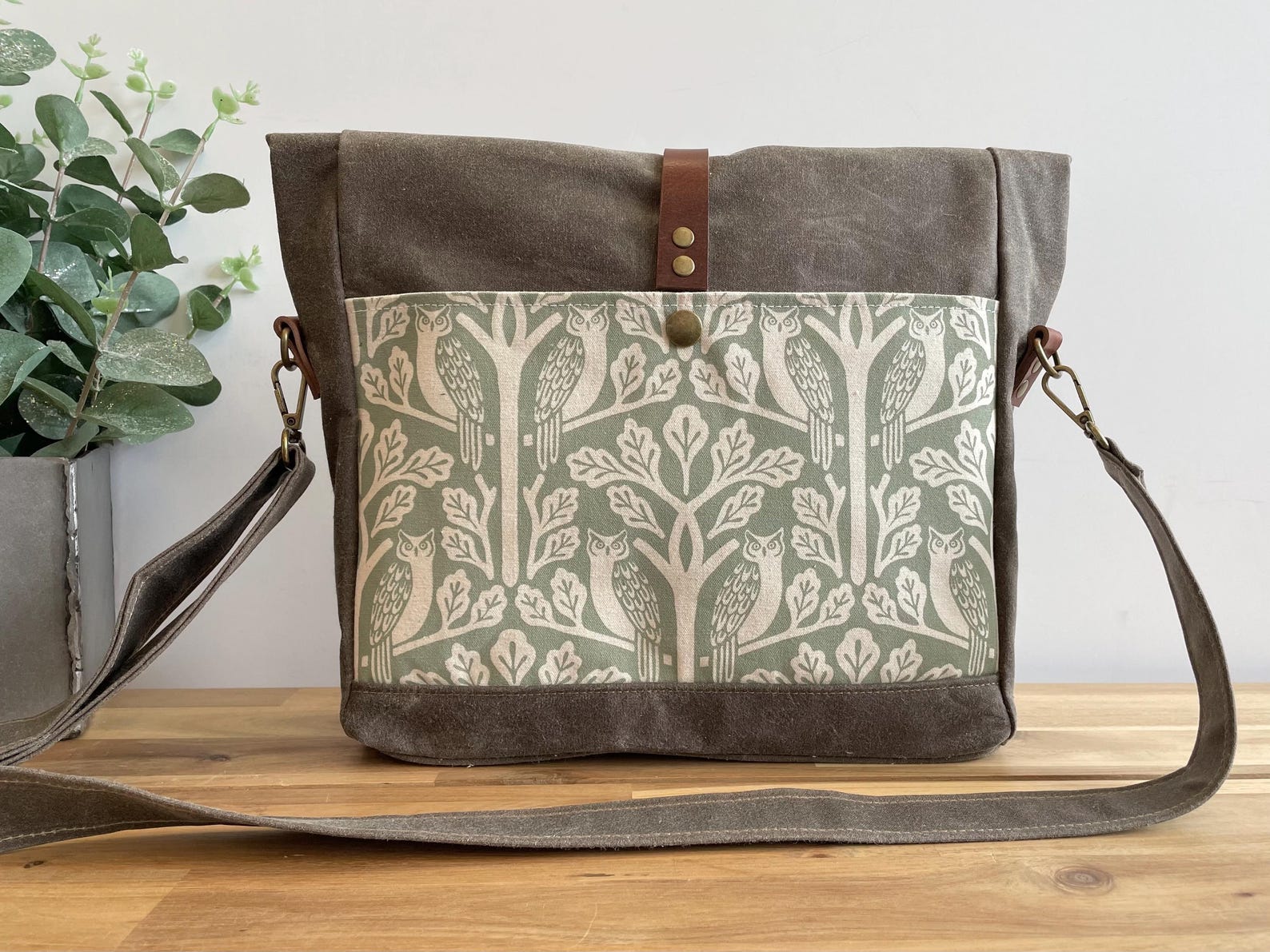 Sage Green Owl Print Waxed Canvas Crossbody Bag - Etsy