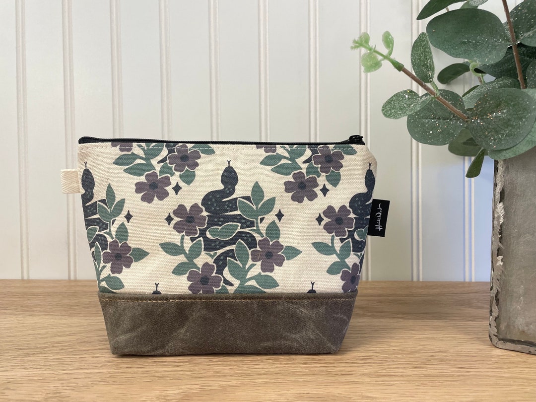 Garden Snakes Zipper Pouch - Waxed Canvas - Cosmetic Bag - Screen ...