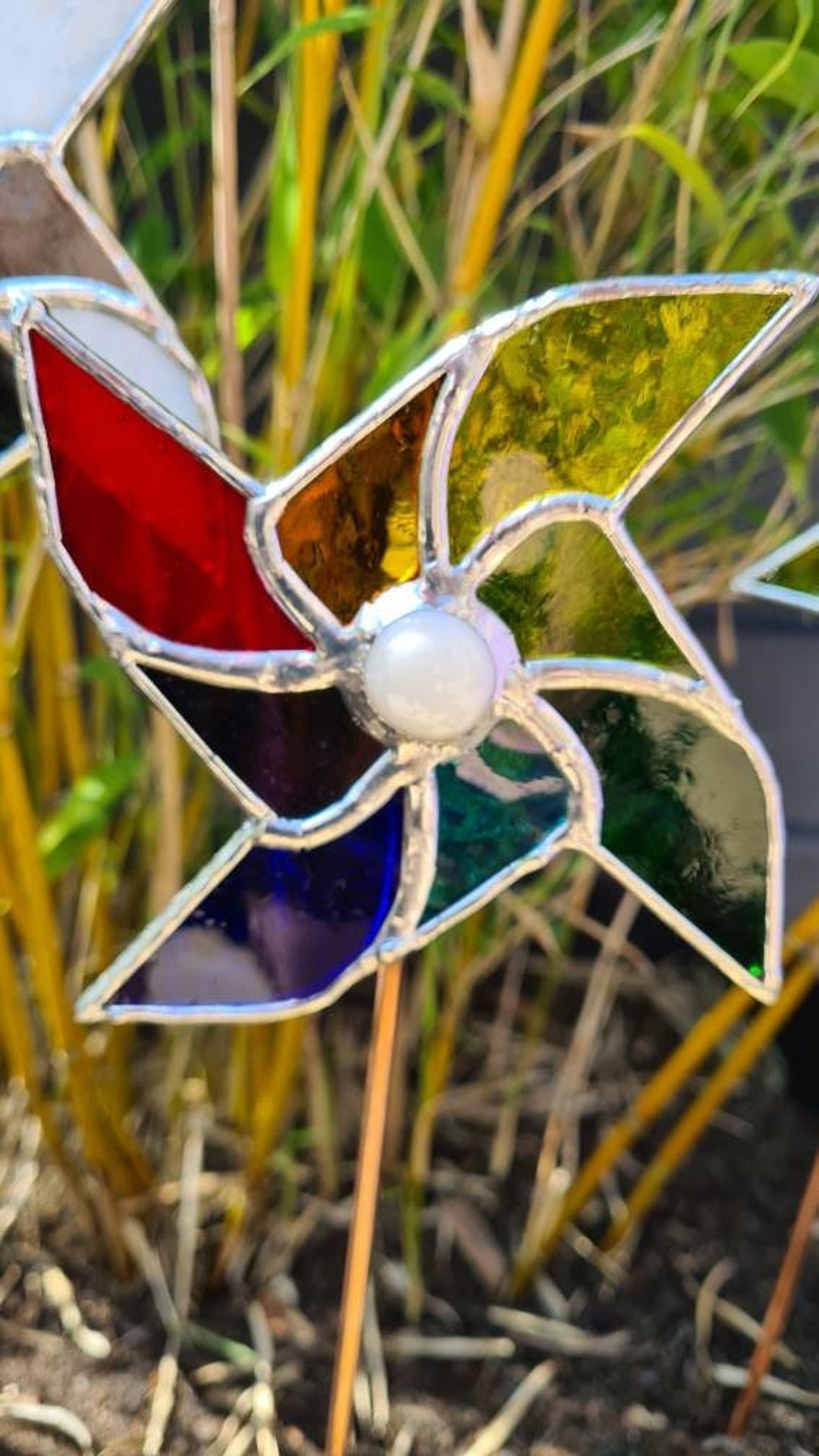 Stained Glass Windmill Plant Stake: Vibrant Garden Decor - Etsy