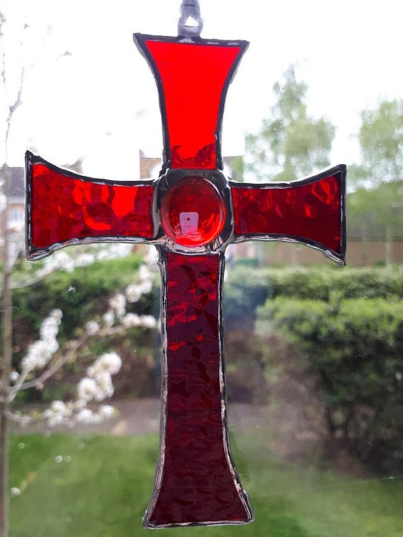 Stained Glass Cross Suncatcher Religious T Easter Christmas Etsy