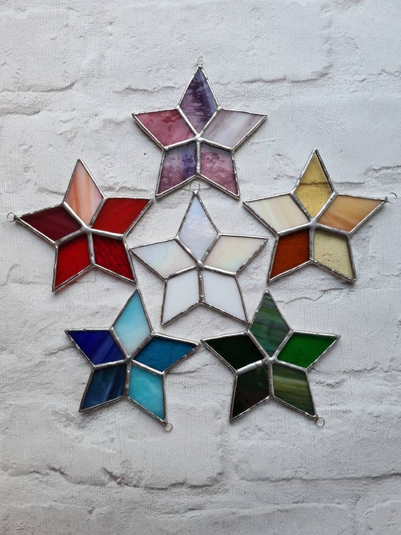 Stained Glass Stars Suncatcher Christmas Tree Decoration 5 Etsy Uk