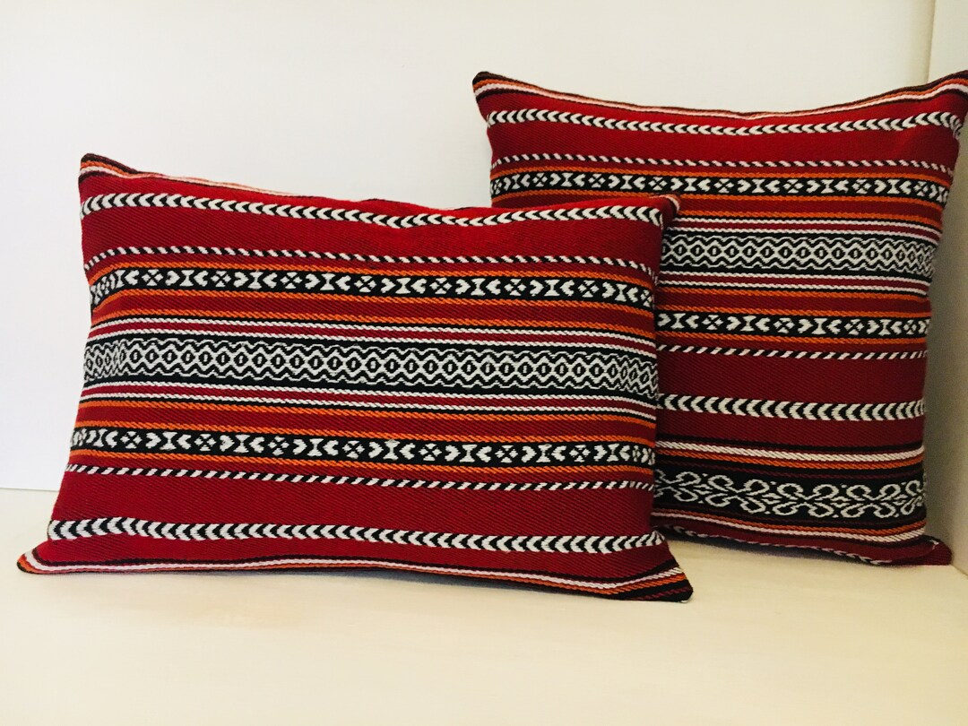 Burgundy Striped Cushions-tribal Cushion Covers-sadu Cushions-bohemian ...