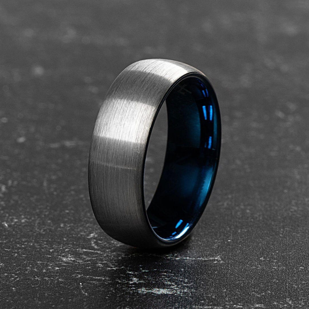 Brushed Tungsten Ring- Blue Gunmetal Brushed Tungsten Band- Gunmetal ...