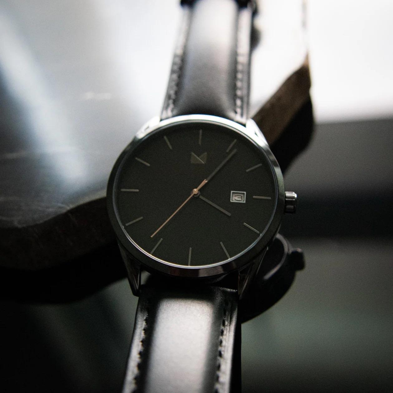 Men's Black Watch - Personalized Men's Watch - Black Leather Men's ...