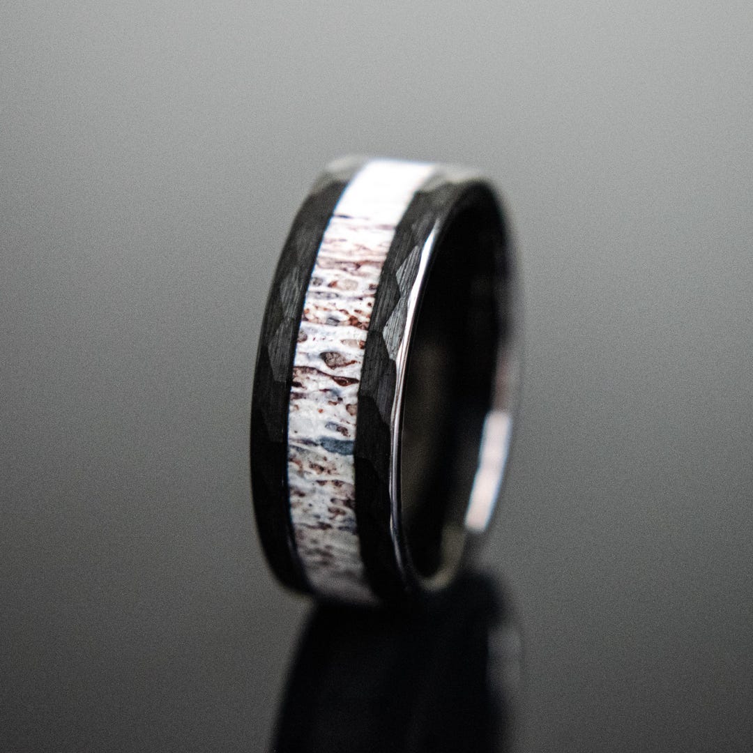 Antler Men’s Wedding Ring - Men's Wedding Band- Hammered Men's Ring ...