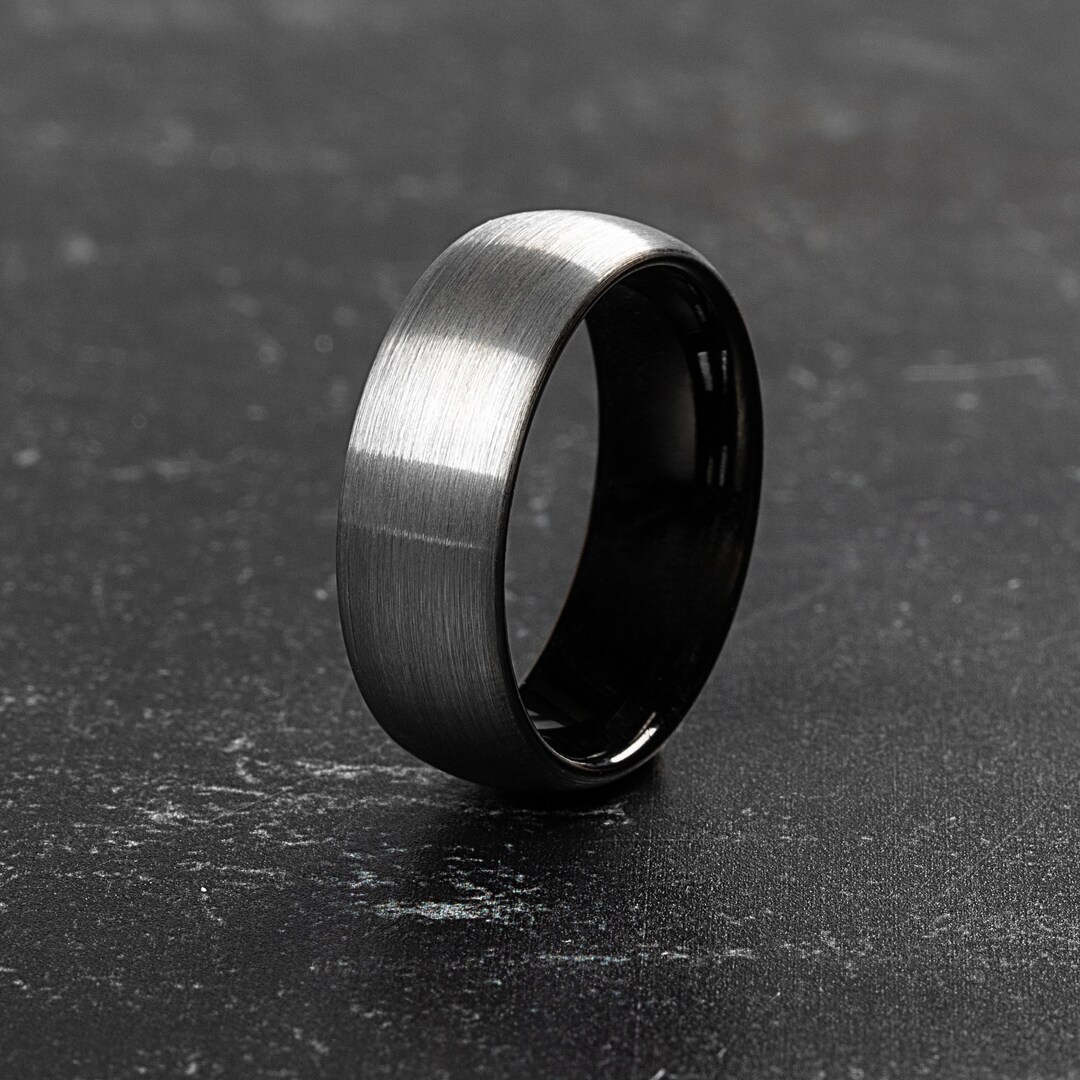 Brushed Tungsten Carbide Ring- Gunmetal Tungsten Band- Black Inside ...