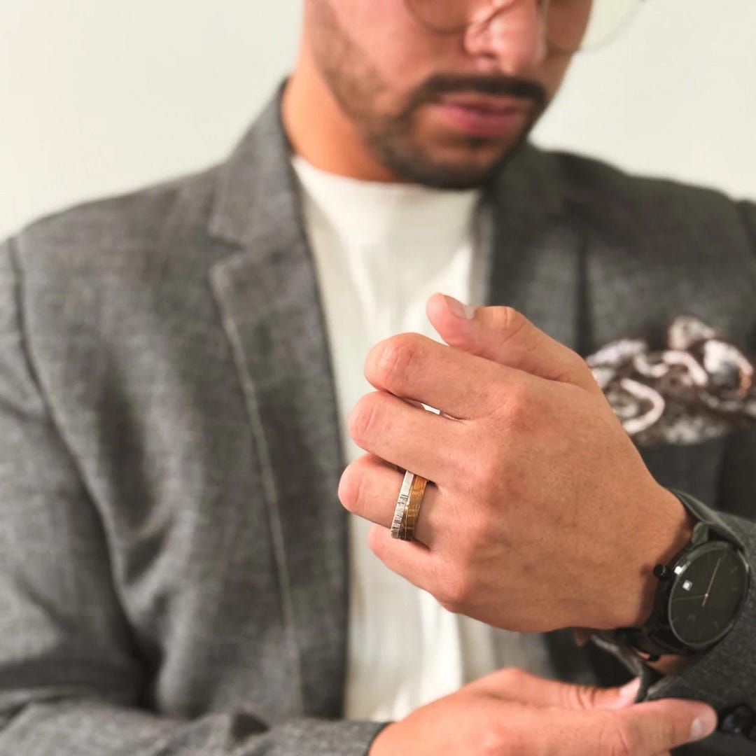 Wood Men's Wedding Ring - Men's Wedding Ring - Whiskey Wood Men's Ring ...