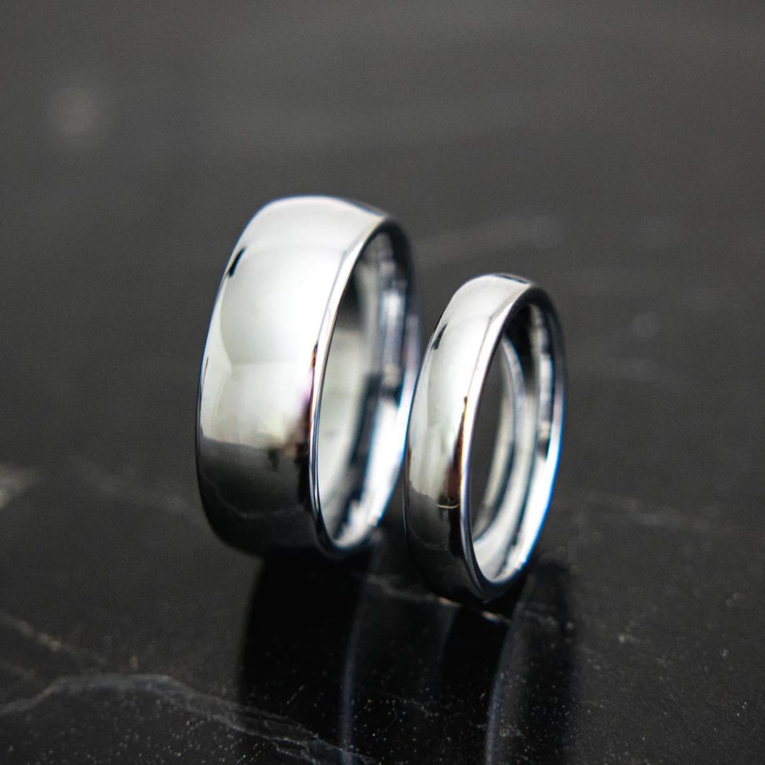 Classic White Gold Couple's Wedding Bands- Tungsten Rings - His and ...