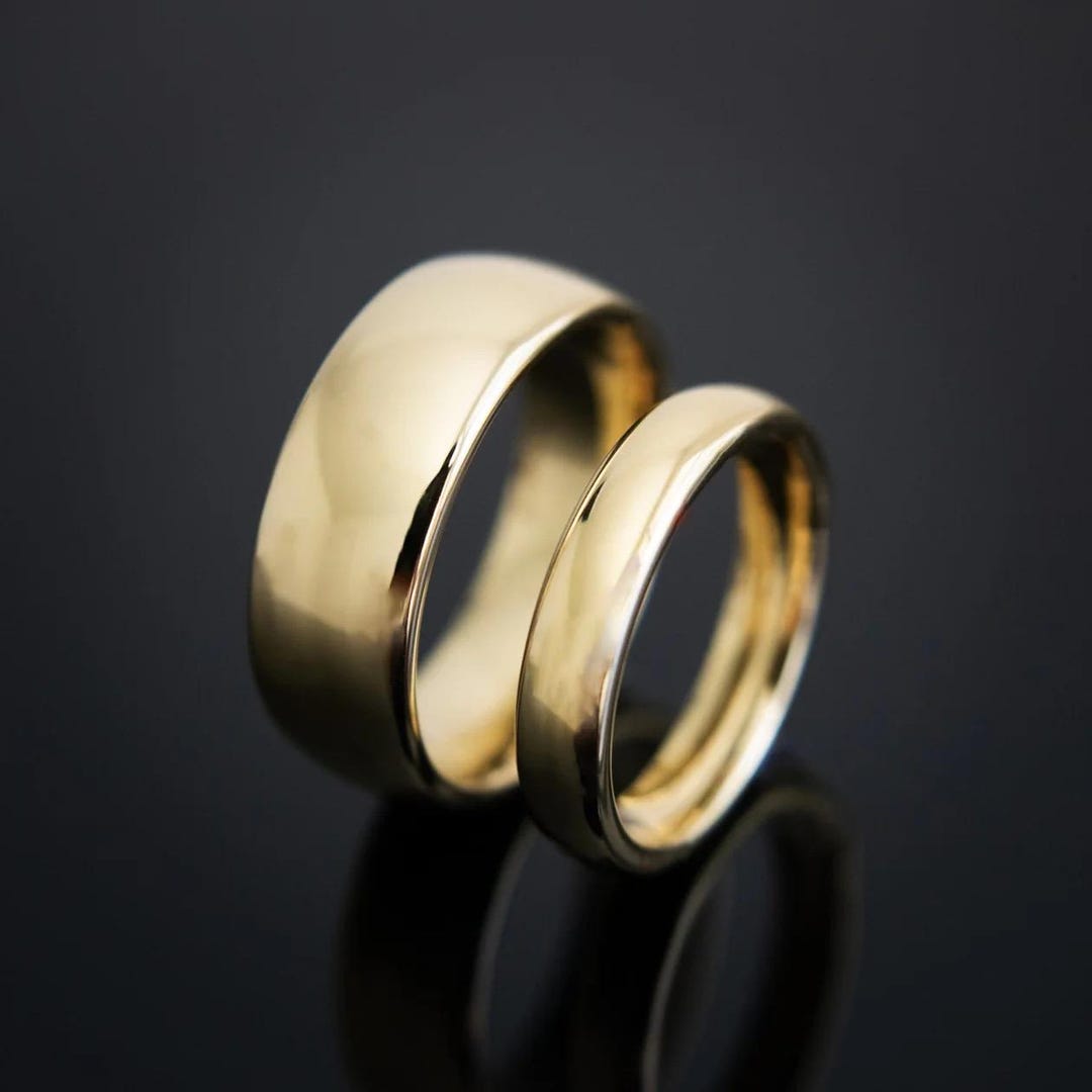 Classic Gold Couple's Wedding Bands- Tungsten Rings - His and Hers ...