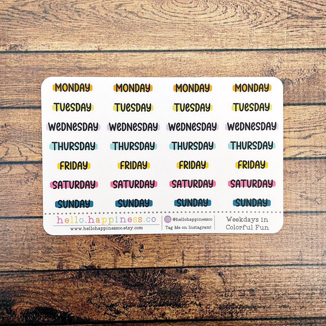 Colorful Fun of the Week Planner Stickers - Weekday Planner Stickers - Etsy