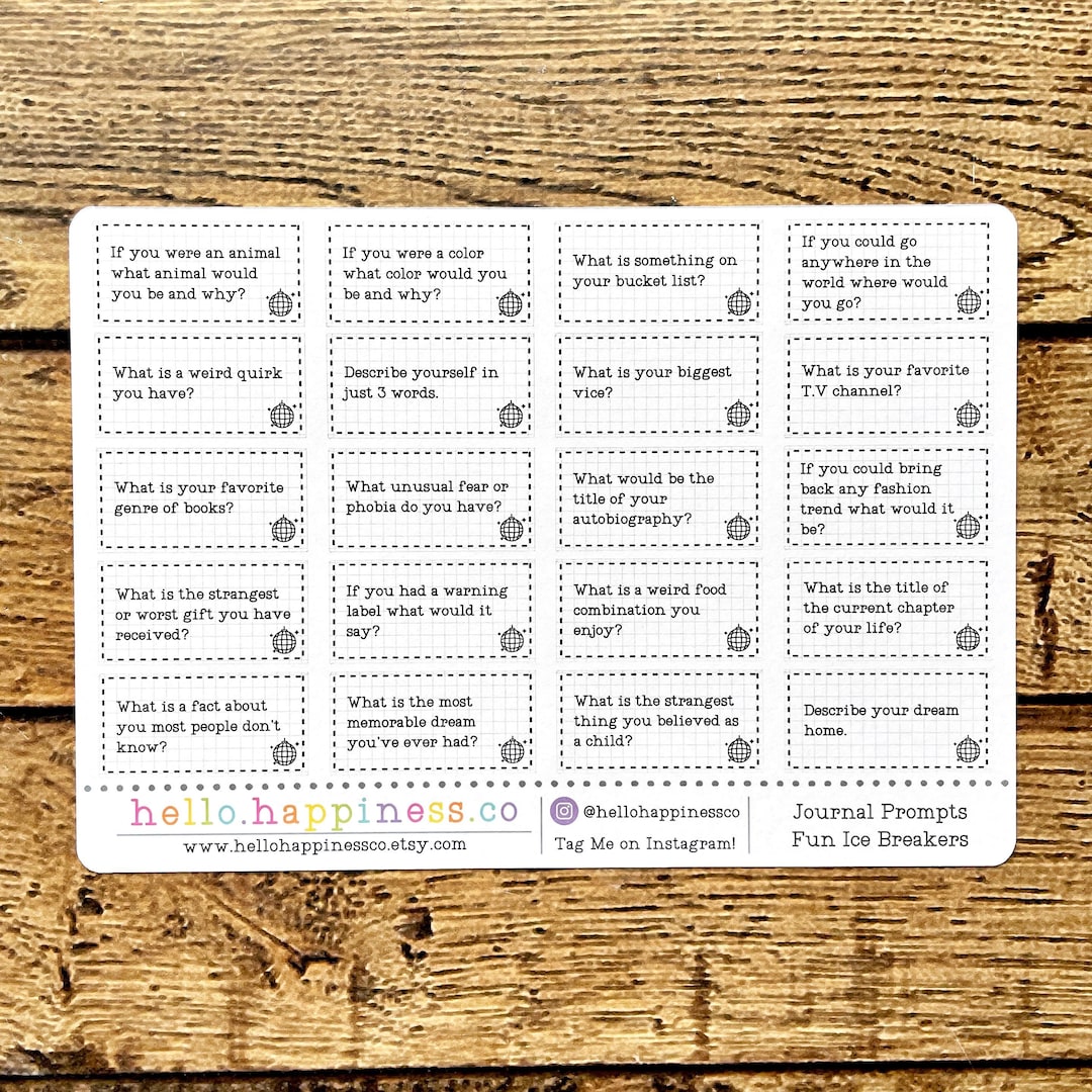 Fun Ice Breaker Journal Prompts Stickers - College Ruled Add-on - Etsy