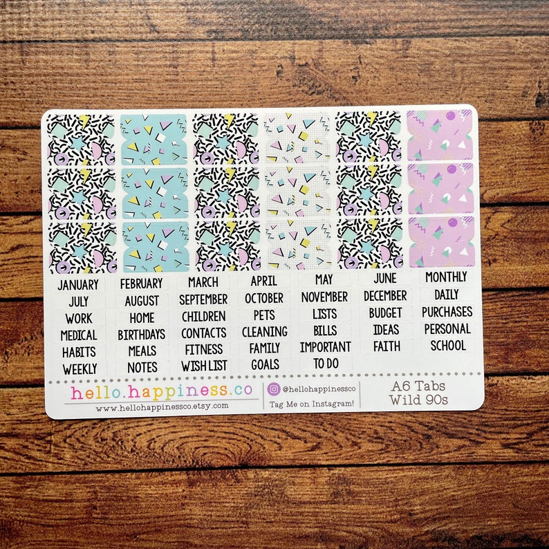 A6 Tabs With Headers - Wild 90s - Premium Glossy Vinyl Sticker Paper - Etsy