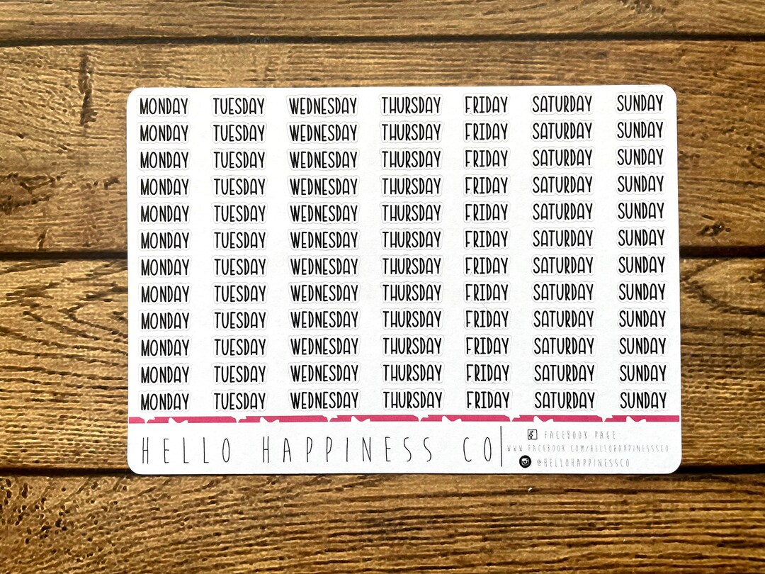 Small Weekdays Stickers Isabel Script Stickers Planner Typography ...