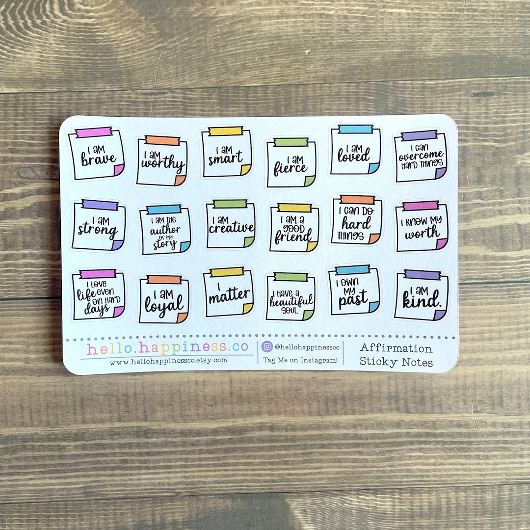 Colorful Affirmation Sticky Note Stickers - Planner Stickers - Etsy