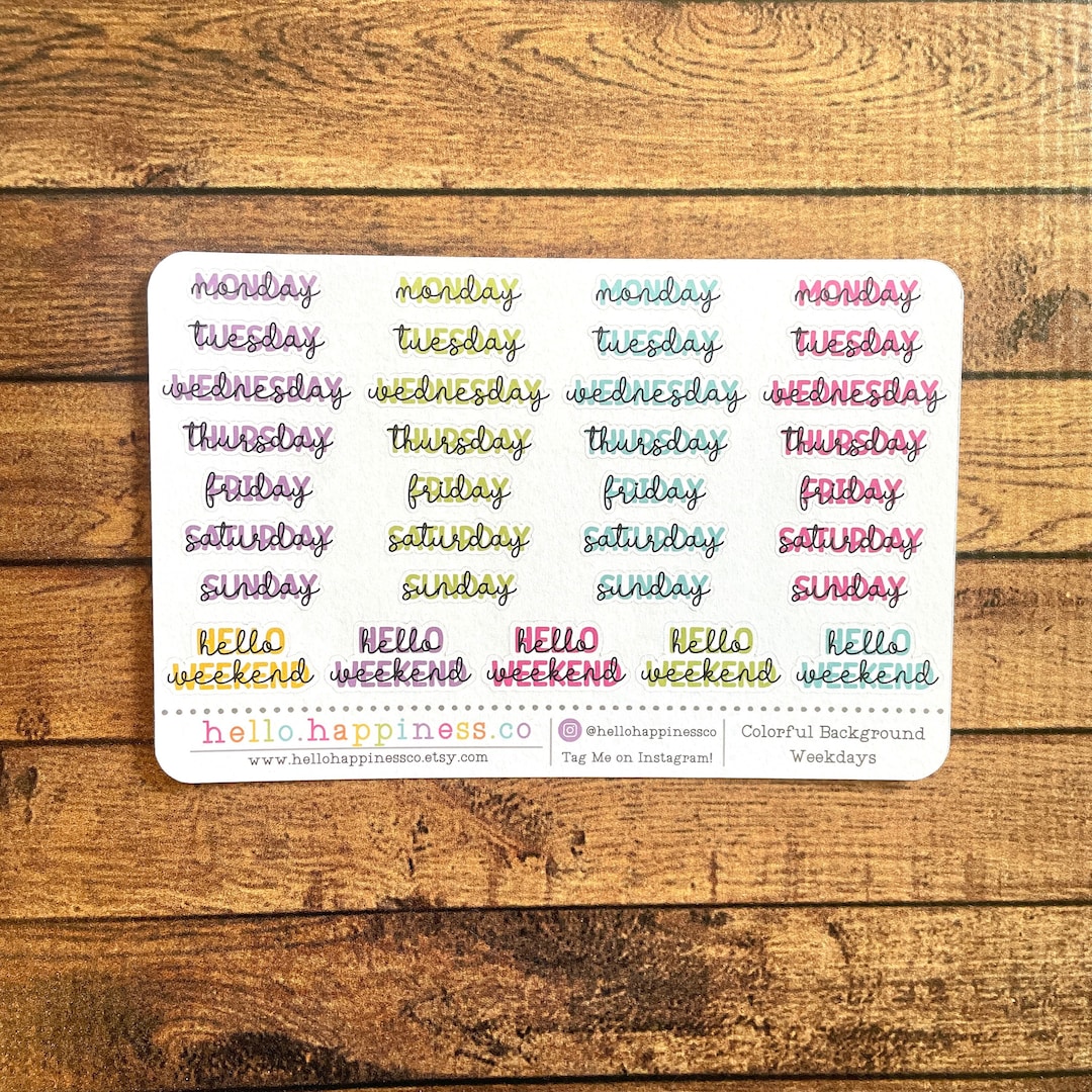 Days of the Week Planner Stickers - Colorful Background - Etsy