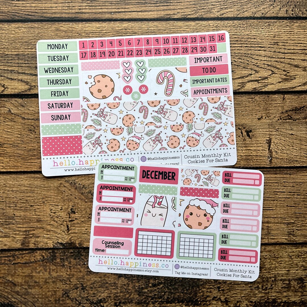 Hobonichi Cousin Monthly Kit: Cookies for Santa Planner Stickers - Etsy