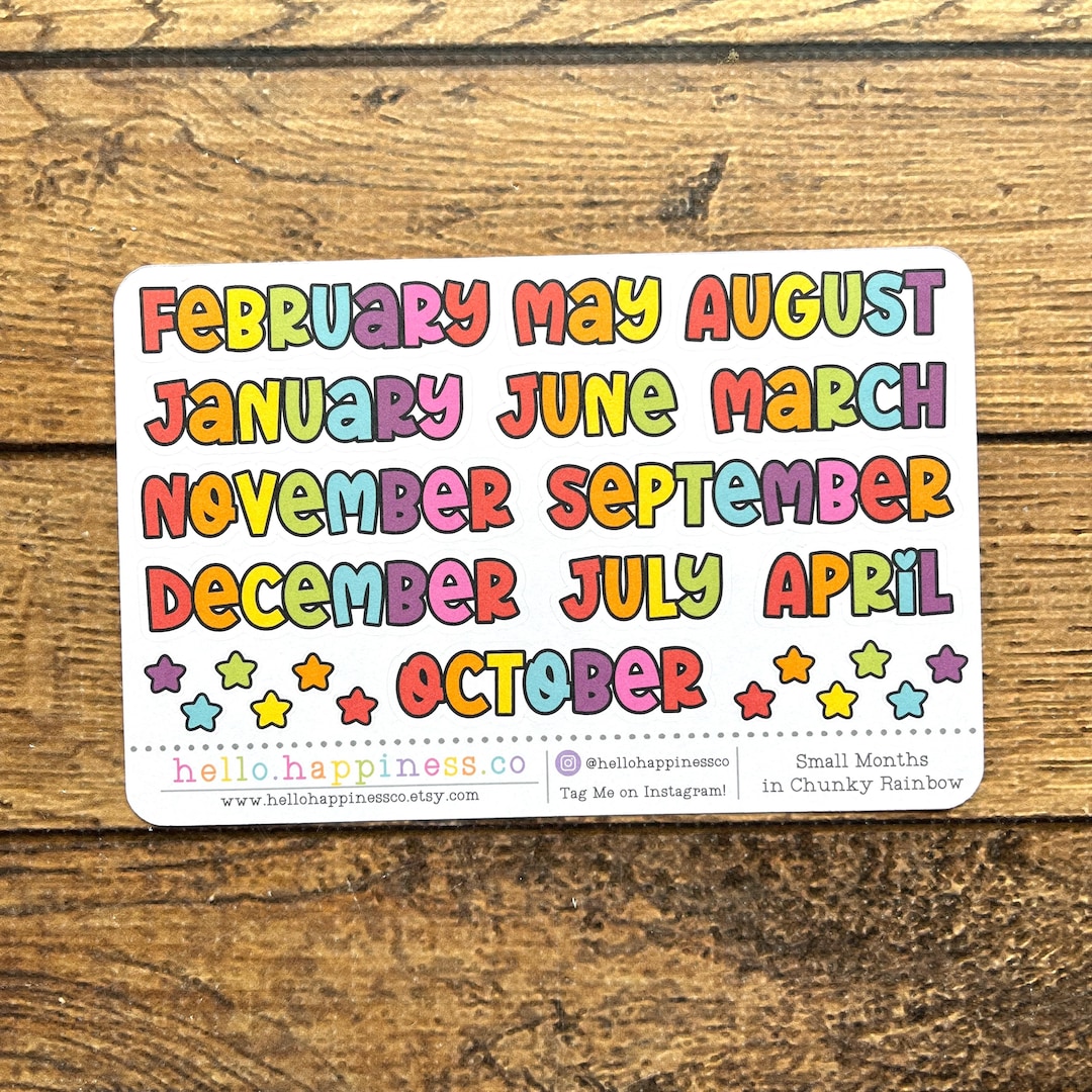 Small Months of the Year Planner Stickers - Chunky Rainbow - Etsy