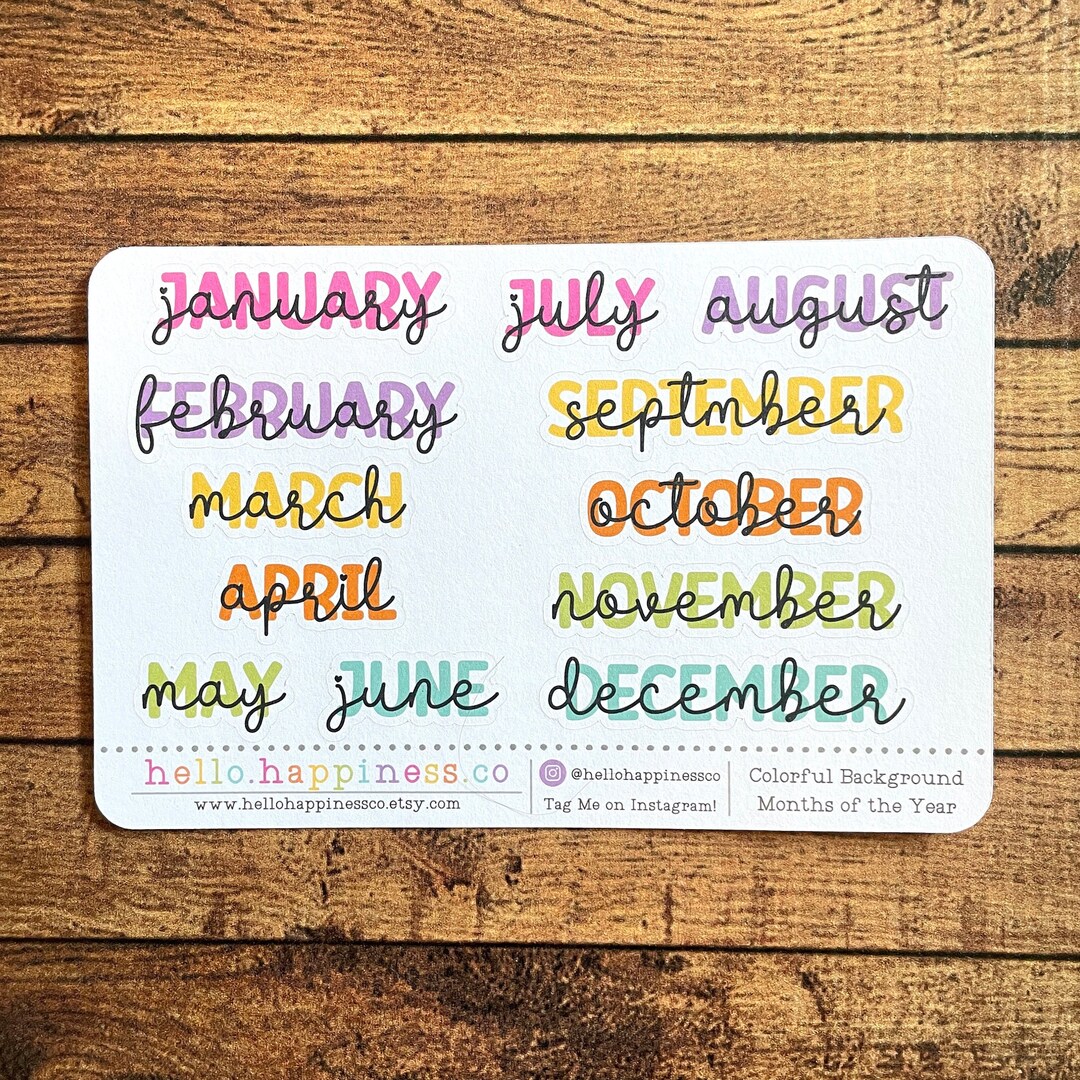 Small Months of the Year Planner Stickers - Colorful Background - Etsy